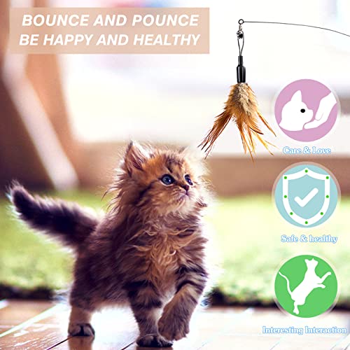 Pawaboo Feather Teaser Cat Toy, Interactive Feather Wand Cat Toy Flying Feather Cat Catcher with Extra Long 34.5" Wand and Small Bell, Fun Exerciser Playing Toy for Kitten or cat, Brown Feather