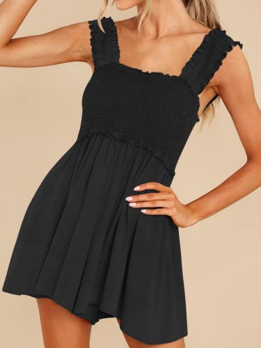 DEEP SELF Romper for Women, Wide Leg Summer One-Piece Shorts Jumpsuit with Straps and Pockets (Large, 1-Black)