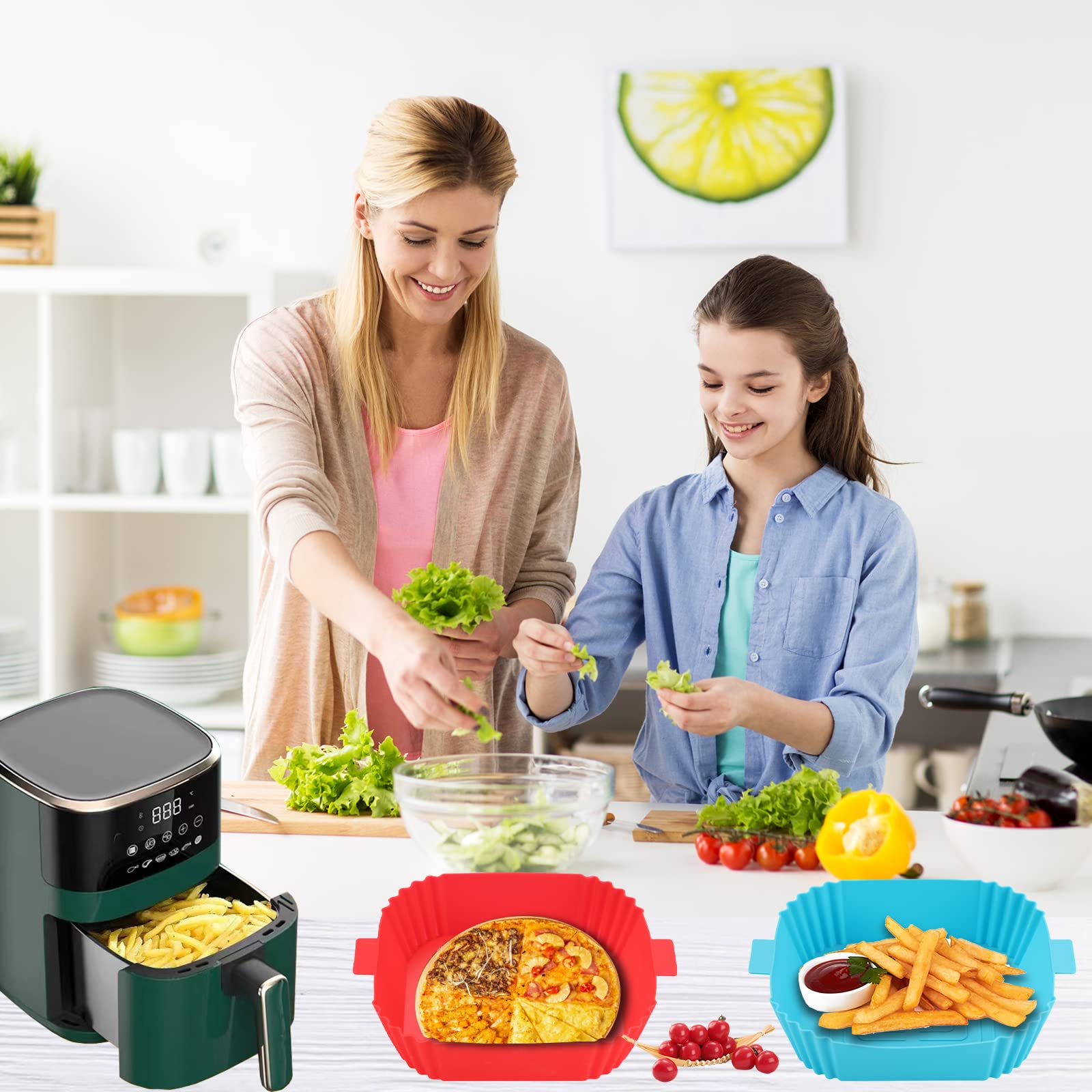 Air Fryer Silicone Liners-Silicone Air Fryer Liners,Air Fryer Liners Rectangular Silicone Air Fryer Basket Accessories Airfryer Liners Rectangle Air Fryer Liner Pot Basket Reusable Baking Tray 2pcs