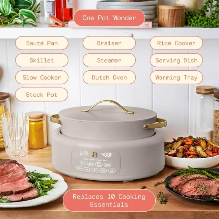 Beautiful 10 in 1 Electric Multi-Cooker, Porcini Taupe by Drew Barrymore
