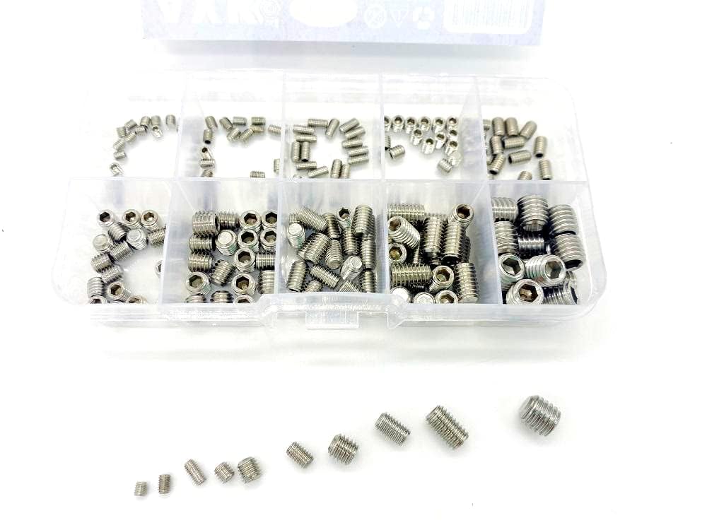 AXK Set Grub Screw M3 M4 M5 M6 M8 Metric Thread Hex Allen Socket Head Cap Screw Bolt Hexagon Hex Drive Cup Point Screw Assortment Kit Set Alloy Steel l Screw (200PCS Stainless Steel)