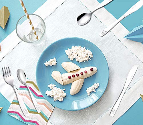 Exzact Children's Flatware Kids Silverware 9pcs/Toddler Utensils 3 x Forks, 3 x Safe Dinnerknives, 3 x Dinner Spoons - Dog Cat Bunny Engraved Design