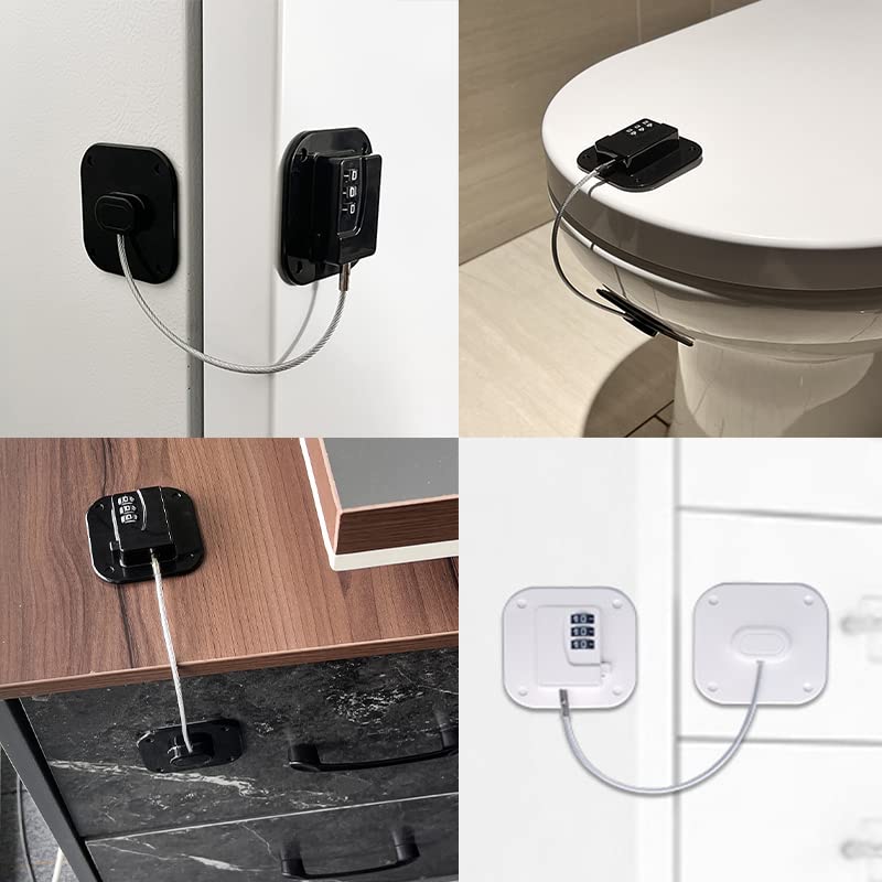 AYKBES 3 Pack Fridge Lock Combination for Babies, Heavy Duty Refrigerator Door Lock for Toddlers, Freezer Lock Kids Proof with Strong Adhesive for Cabinet, Window, Drawers, Toilet Lid(3 Pack Black)