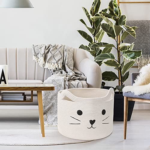Large Woven Cotton Rope Basket with Handle, Ideal for Storage and Organization for kids toys,Towels, Clothes, blanket,Gifts. Pet Basket for Cat & Dog,Laundry Blanket Basket