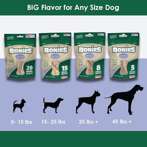 Bonies Natural Calming Formula Dog Treats, Contains Chamomile & Lavender, Help Anxiety, Excessive Barking & Trembling, Chicken Flavor, Medium, 8 Bones
