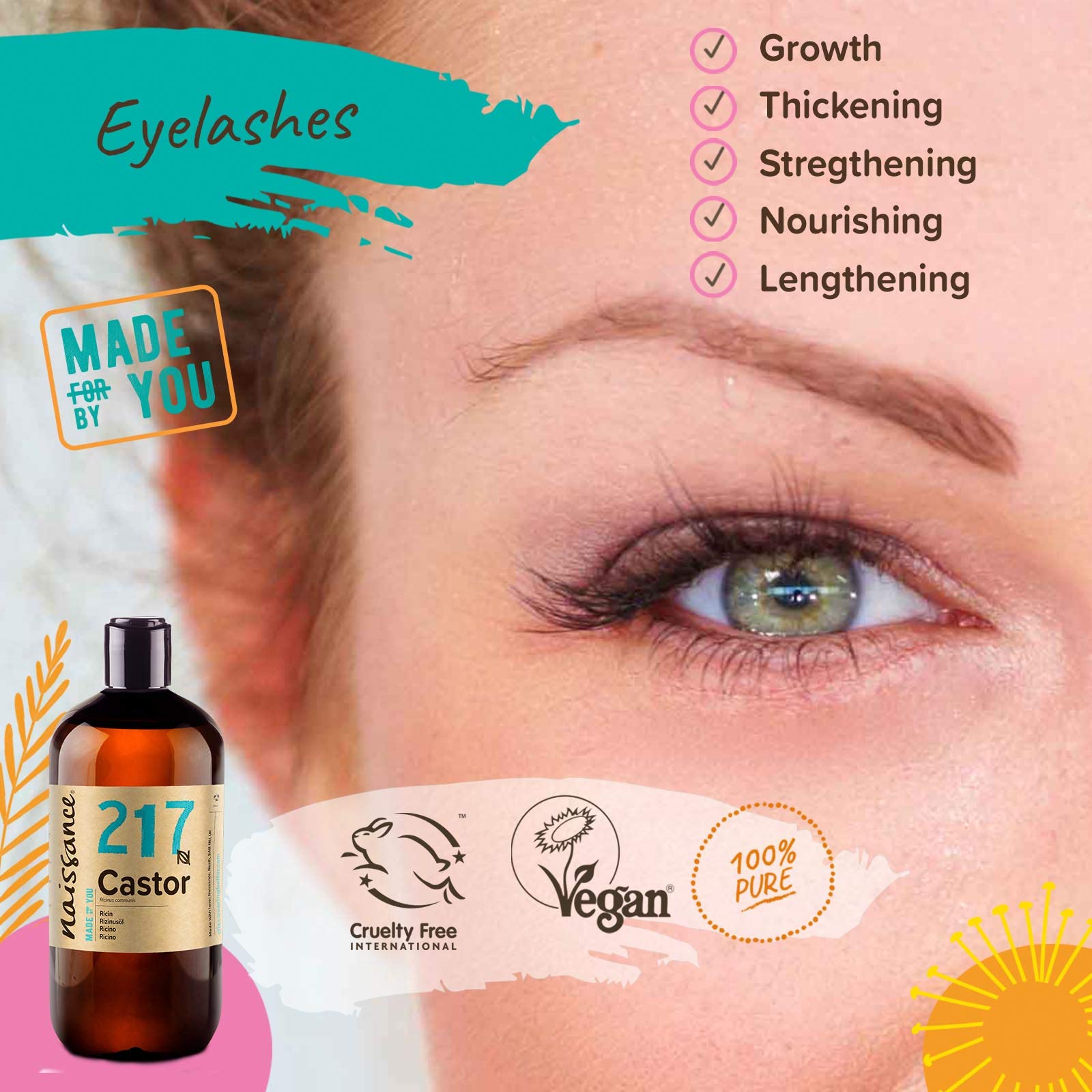 naissance Cold Pressed Castor Oil 16 fl oz - For Hair, Beard, Eyelashes, Eyebrows, Nails and Skin - Pure & Natural, Virgin, Unrefined, Vegan, Hexane-Free, Non GMO, Cruelty Free