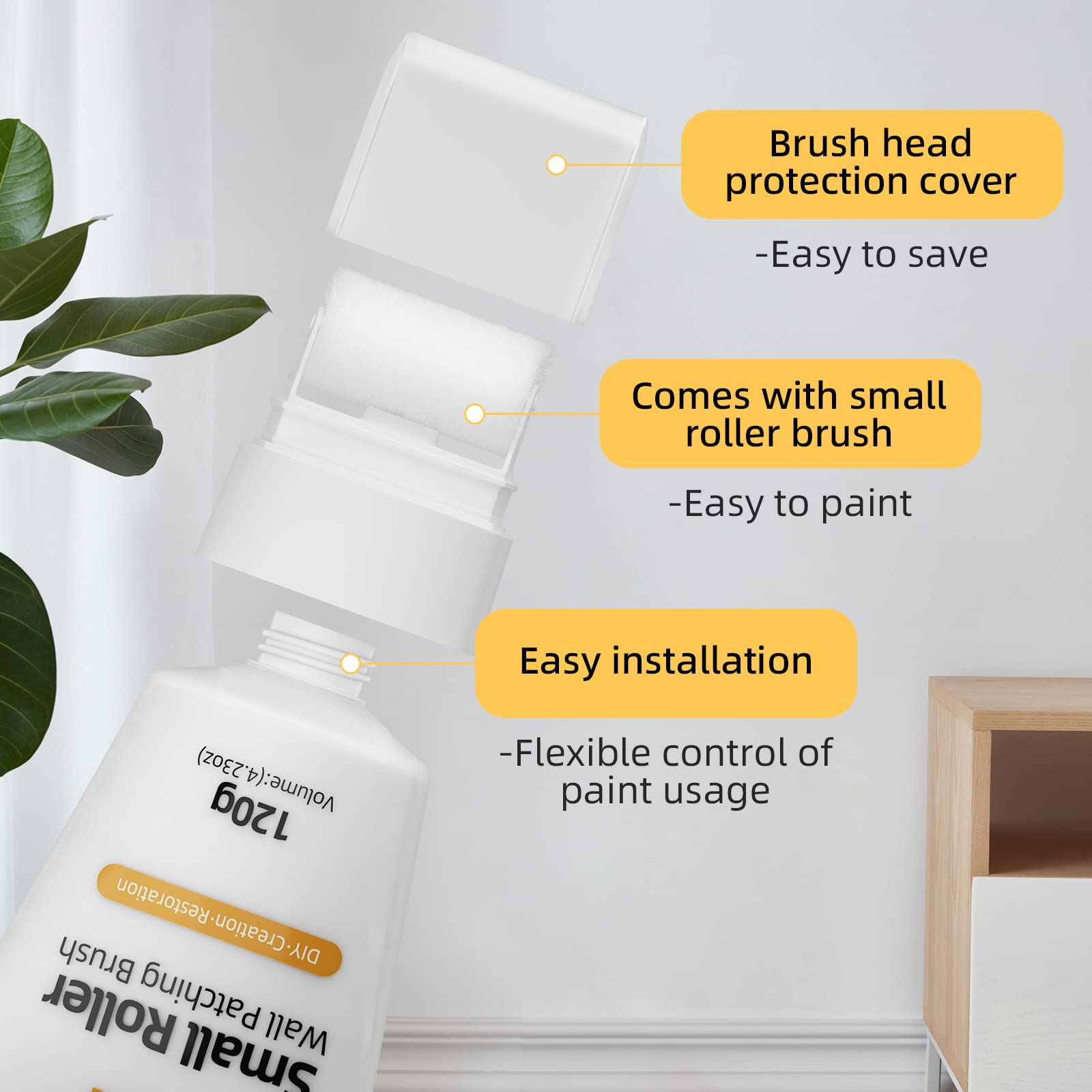 aididan-Small Roller Wall Patching Brush,2-in-1 Small Roller Brush Wall Repair Tool,Suitable for Repairing Latex Paint Wall DIY Creation Repair Wall Stains.(White)