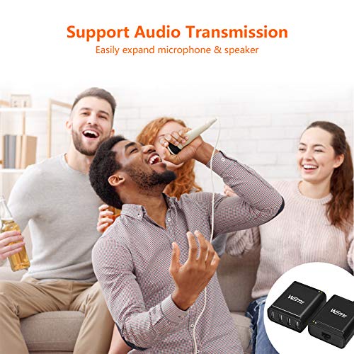 WEme USB Extender, 4-Port USB 2.0 Ethernet Extender Hub Over Cat5/ Cat5e/ Cat6 Cable Connection up to 60Meters/196FT, RJ45 Lan Extension with Power Adapter for Logitech Webcam, Camera, Speakerphone