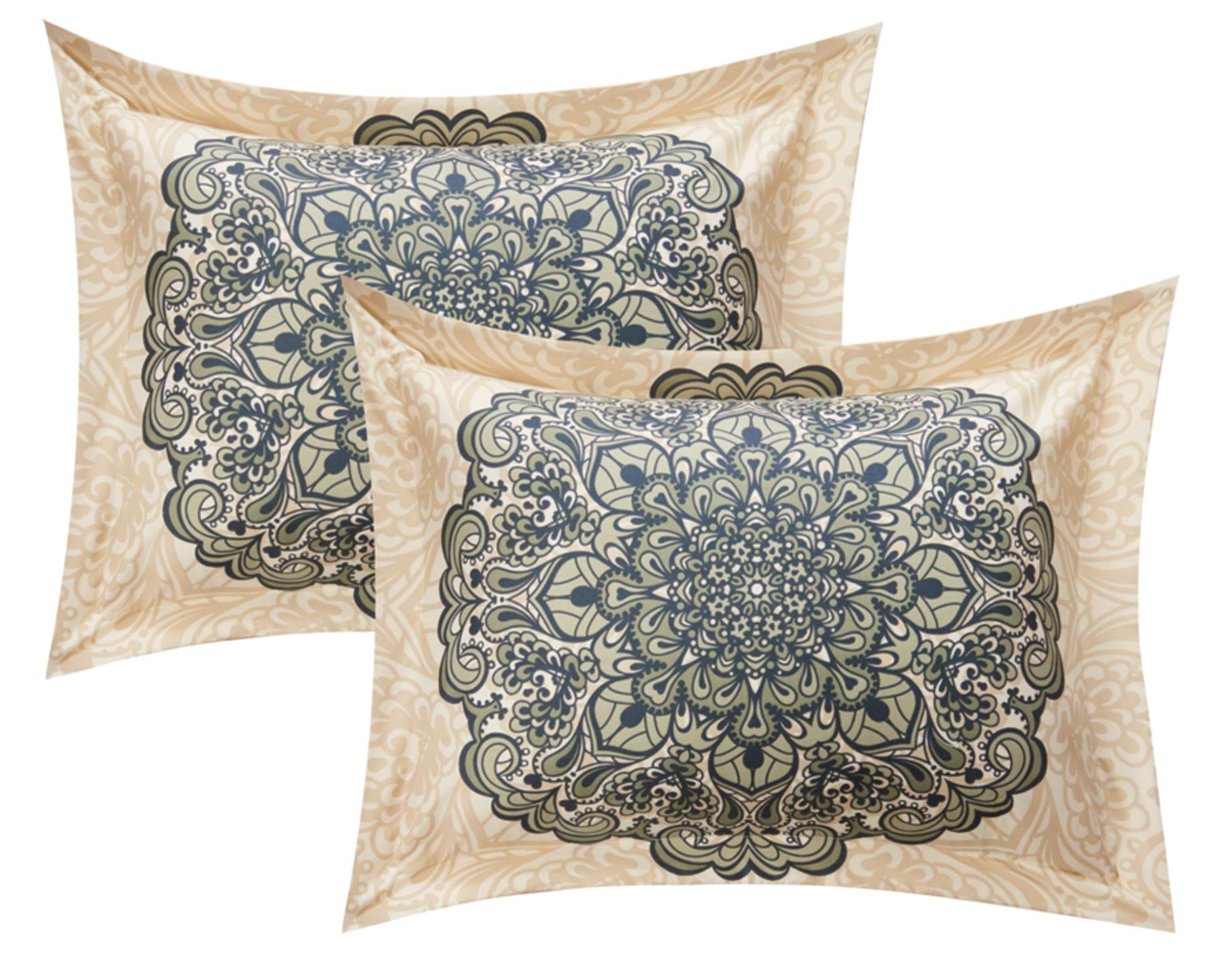 Chic Home Mindy 4 Piece Reversible Duvet Cover Set Large Scale Boho Inspired Medallion Paisley Print Design Bedding-Decorative Pillow Shams Included, Queen, Beige