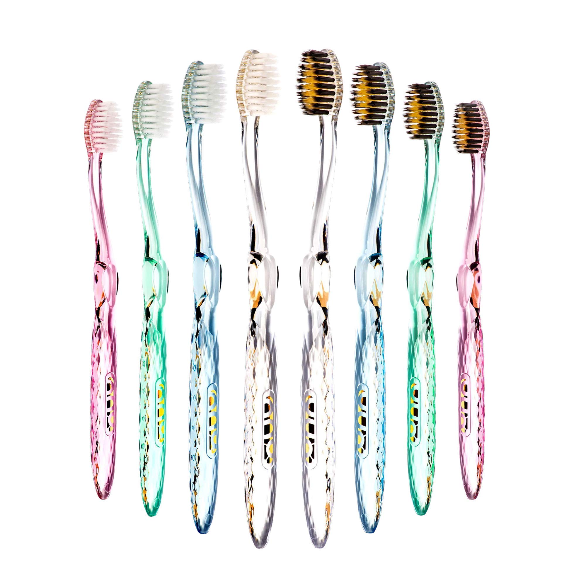 Nano-b Manual Toothbrush for Adults with Sensitive Gums, Gold & Charcoal Soft/Medium Bristles, Travel Case, Crystal