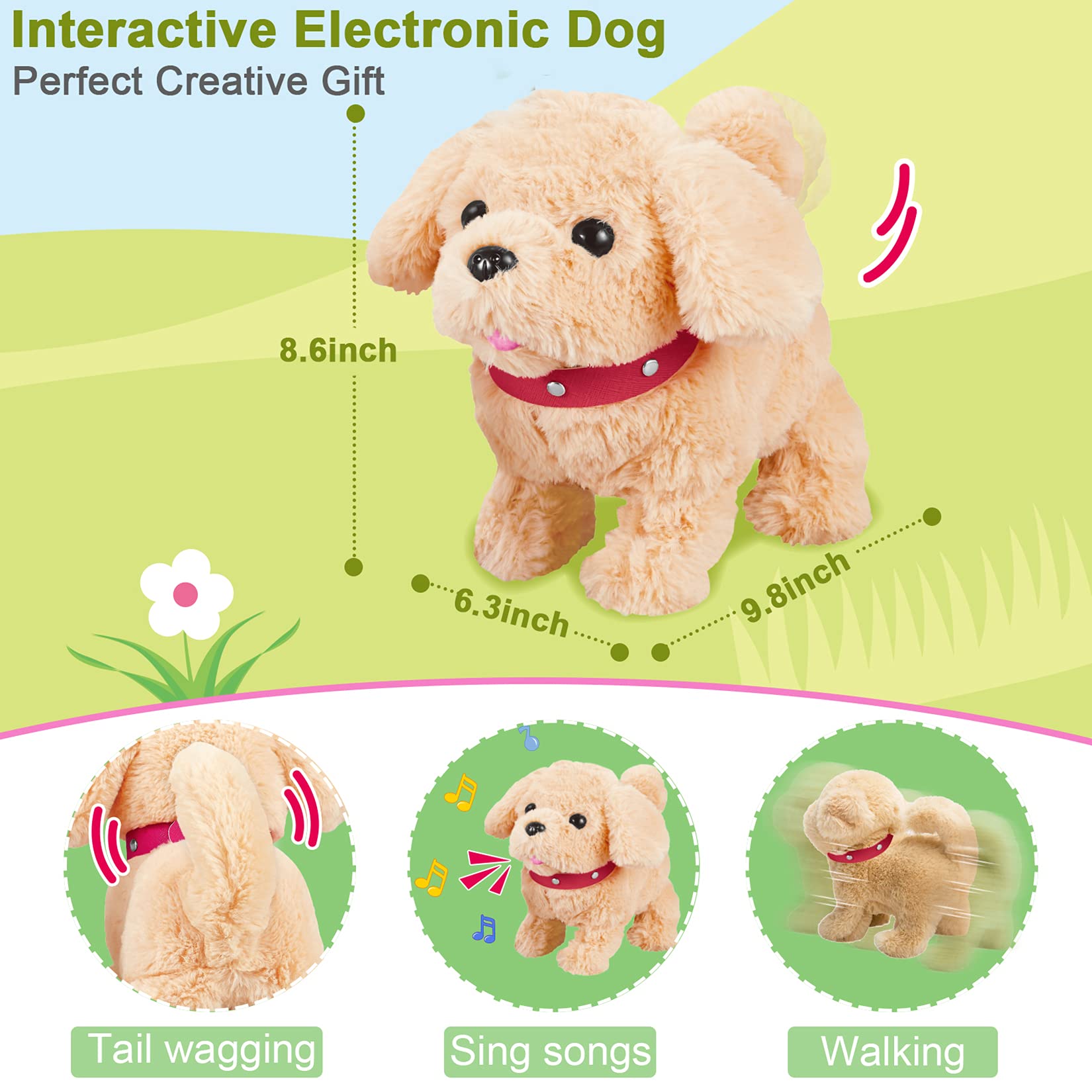 Koonie Toy Dog, Singing, Walking, Barking, Tail Wagging, Plush Interactive Toy for 2-5 Years Kids
