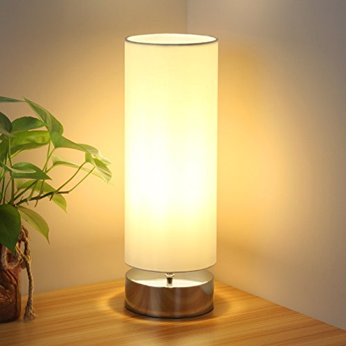 Touch Control Nightstand/Table Lamp Bedside Minimalist Desk Lamp Modern Accent Dimmable Touch Light with Cylinder Lamp Shade Night Light for Bedroom Living Room Kitchen, E26 Bulb Included