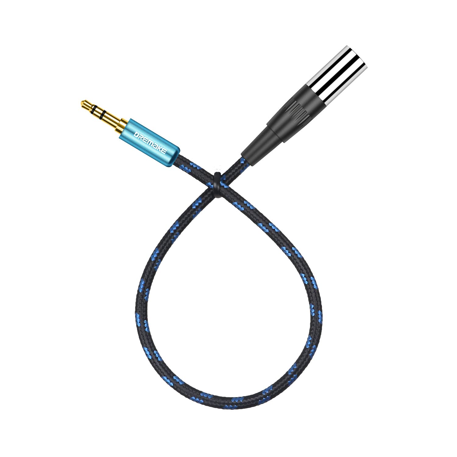 DREMAKE 3-Pin Mini XLR to Jack 3.5mm Plug Stereo Audio Balanced Cable, 1/8" TRS 3.5mm Male to Mini XLR Male Adapter Cable for Cameras, Headphones, 1 Feet - Blue Tweed Braided