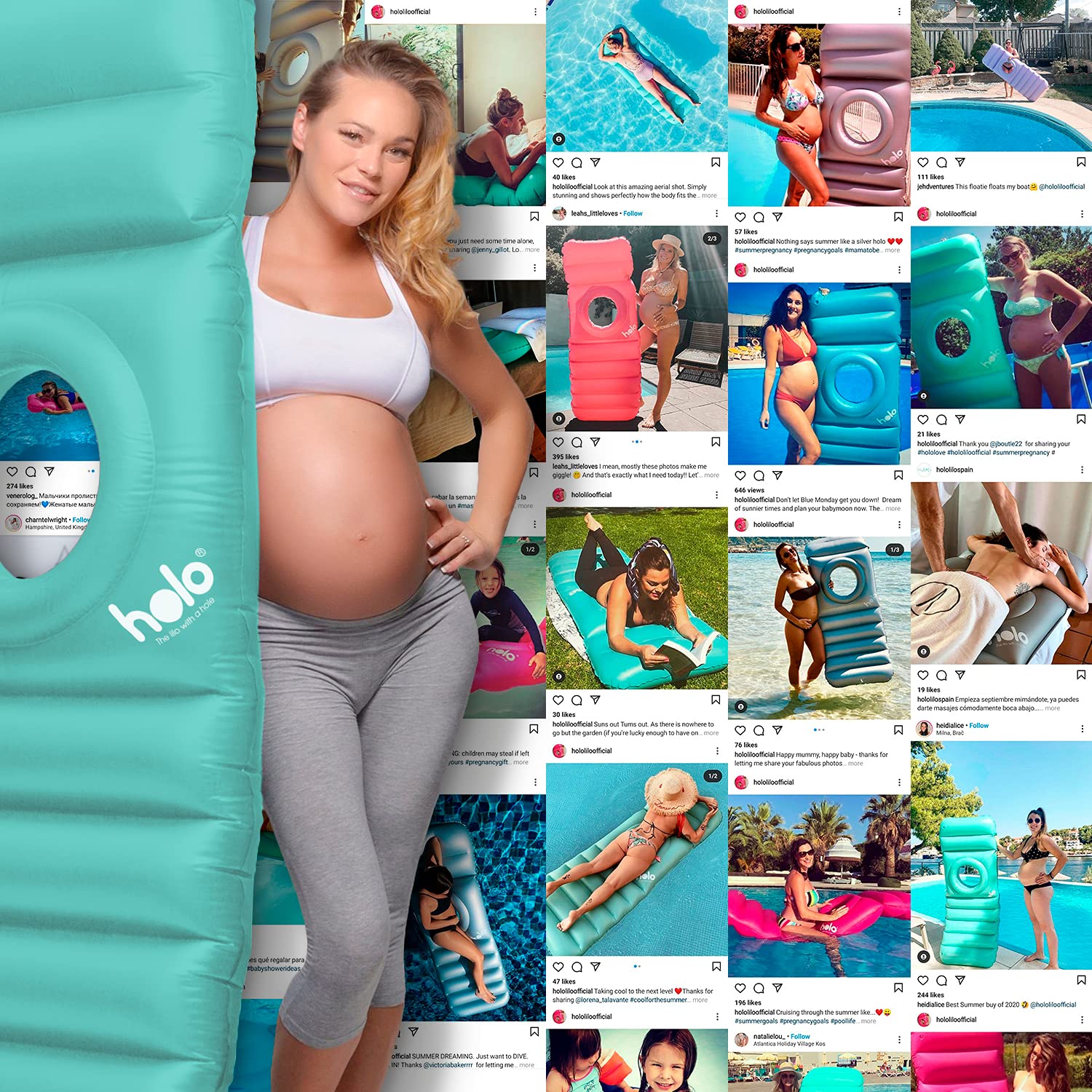 HOLO The Original Inflatable Pregnancy Pillow - Full Body Maternity Airbed/Float with Hole for Tummy - for Ultimate Sleeping Support & Comfort - Say Goodbye to Pregnancy Related Aches and Pains (Mint)