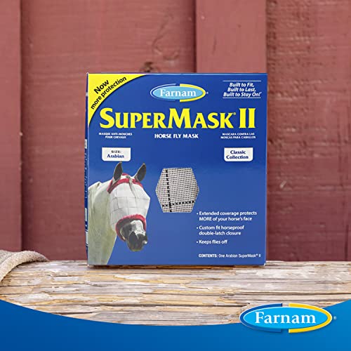 SuperMask II Fly Mask Without Ears for Smaller Horses or Arabian Horses, Full Face Coverage and Eye Protection from Insect Pests, Structured Classic Mesh with Plush Trim, Small Horse/Arabian Size
