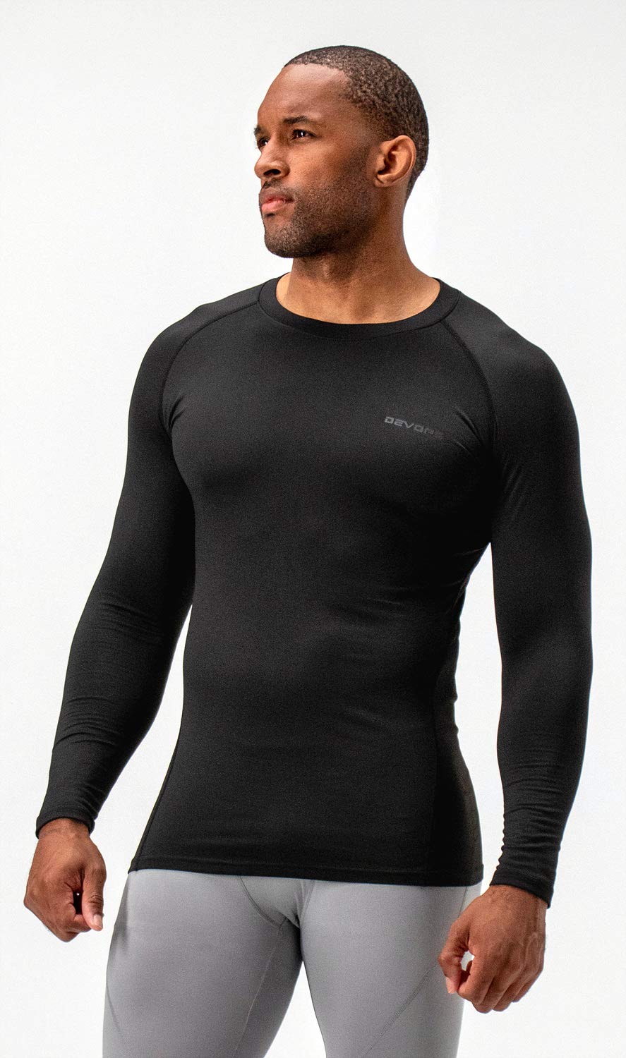 DEVOPS 2 Pack Men's Thermal Long Sleeve Compression Shirts (Large, Black/Red)