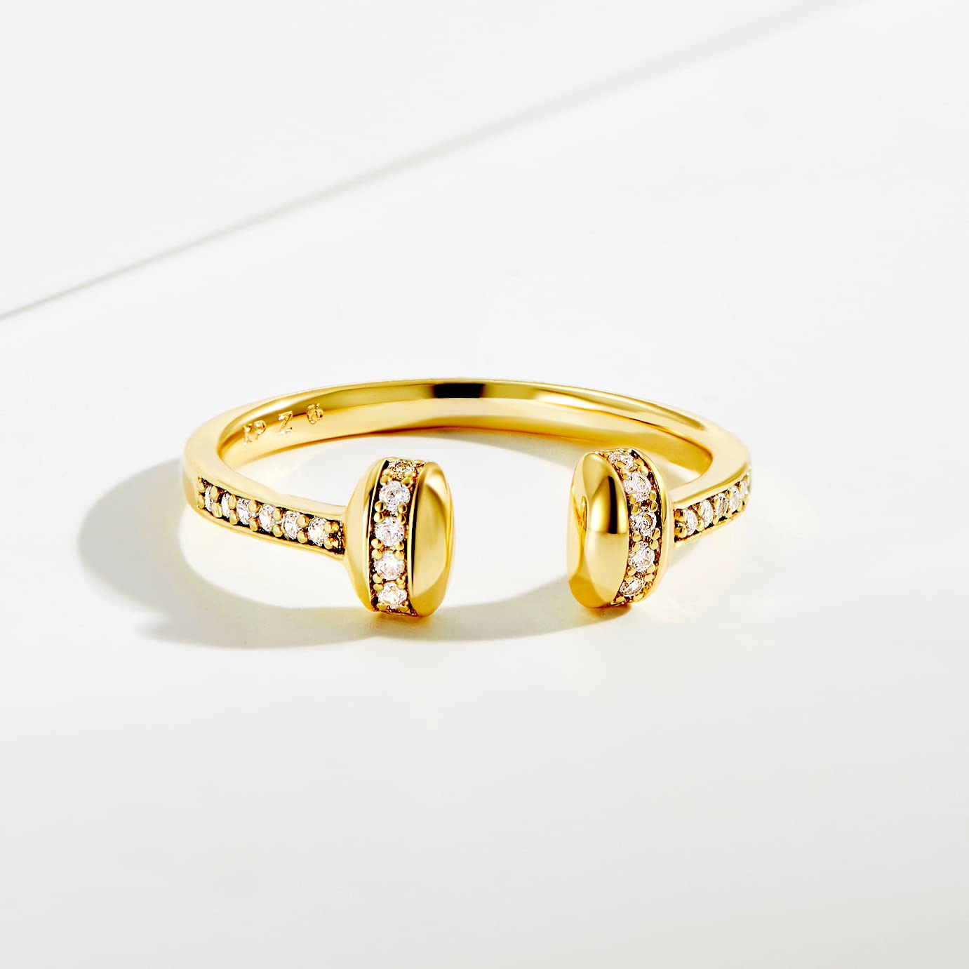 AllenCOCO Gold Plated Stackable Ring for Women Trendy, Adjustable Knuckle Cute Band Ring with Cubic Zirconia for Girl Mother's Day Gift Adjustable Size 5 to 7 (D-14K Gold)