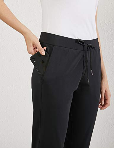 AJISAI 7/8 Joggers Travel Pants with Pockets Lounge Casual Stretch Workout Pants for Women Black 27" L