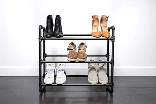 Real Home Innovations Modern Industrial Style 3 Tier Shoe Rack, 26.2β W x 8.2β D x 24βH, Satin Pewter