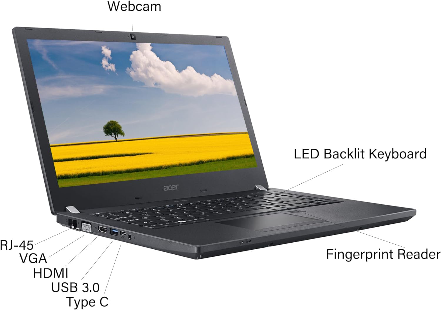 Acer TravelMate P449 G3, 14 Inch Laptop, Intel Core i5-8250U, 20GB RAM, 512GB SSD, Backlit Keyboard, Fingerprint Reader, Windows 10 Pro, Black (Renewed)