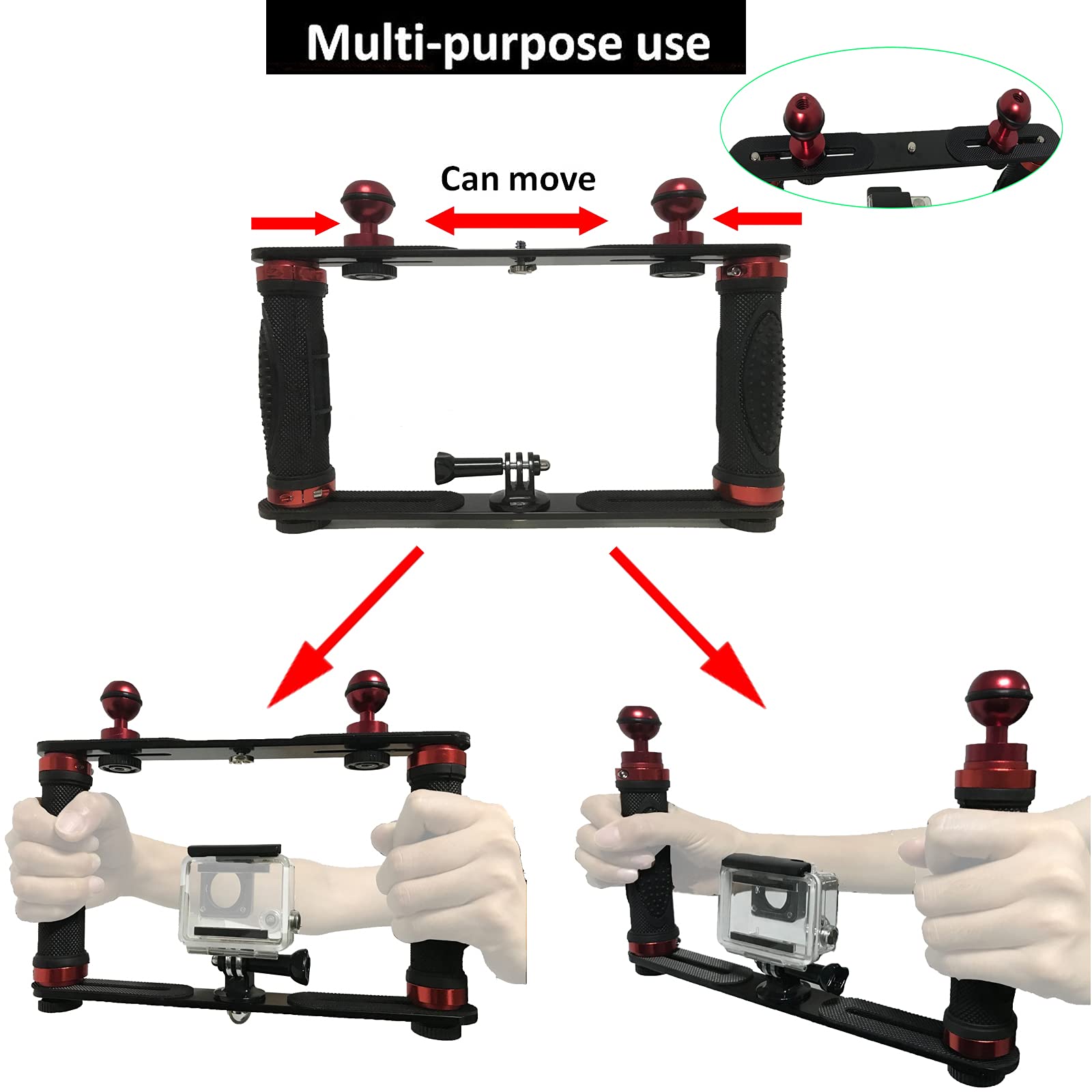 Aluminium Alloy Underwater Video Light Stabilizer Tray for Action Camera and Any Other Camera with 1/4 inch Screw Hole for Videomaker Film-Maker Video-grapher