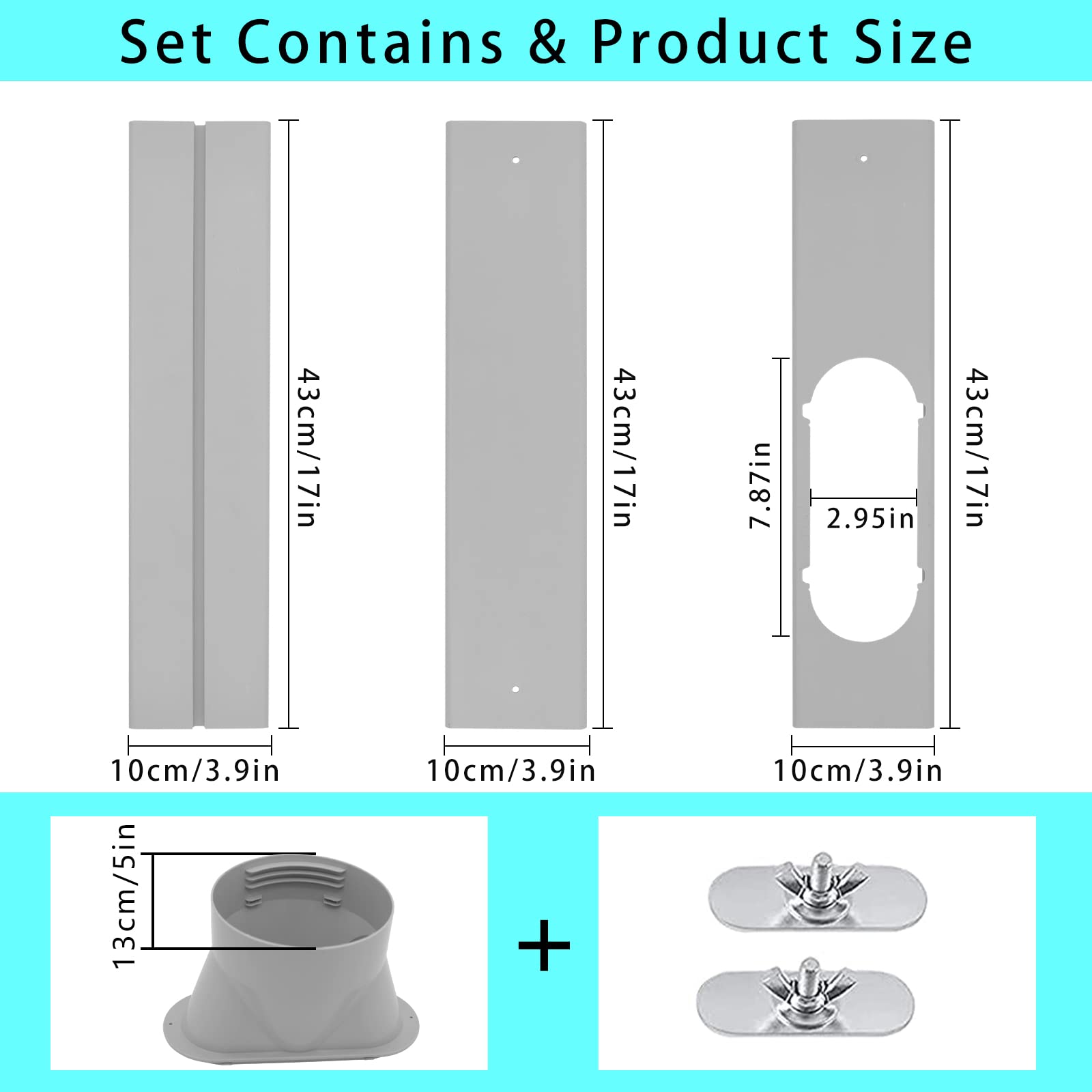 Portable AC Window Kit, Window Seal Plates Kit for Air Conditioners with Coupler Adjustable Window Seal for AC Unit Suitable for 5.1 Inch Exhaust Hose