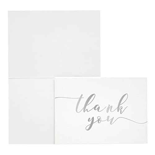 Sustainable Greetings 120 Pack Blank Thank You Cards with Envelopes, Silver Foil for Wedding, Bridal, Baby Shower, Graduation, Business (3.6 x 5 In)