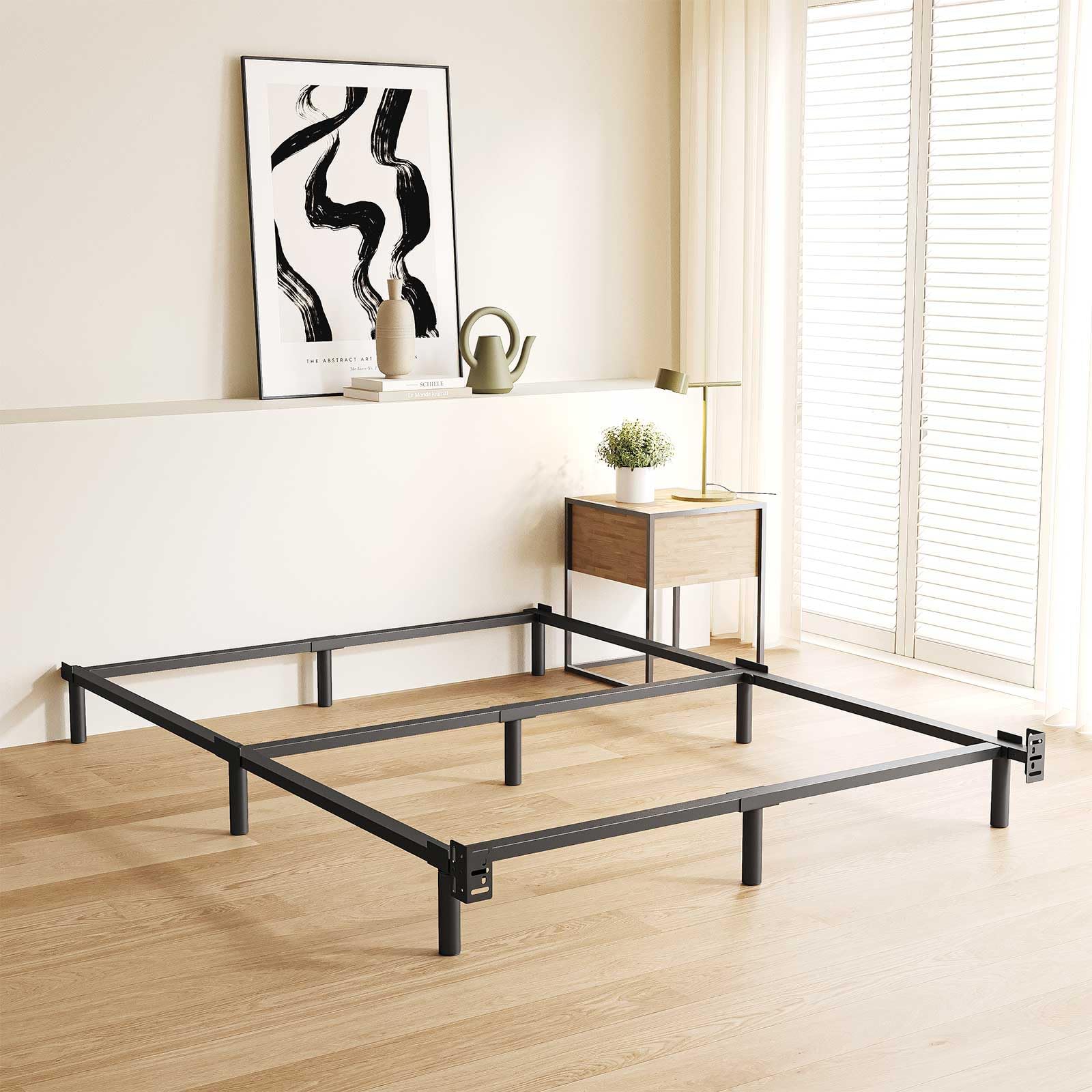 Bedsnus 7 Inch Metal Bed Frame Queen Size, Compatible with Most Brand Box Spring Or Mattress, 9-Leg Support Bed Base, Headboard Attachable, Noise-Free, Easy Assembly, Black