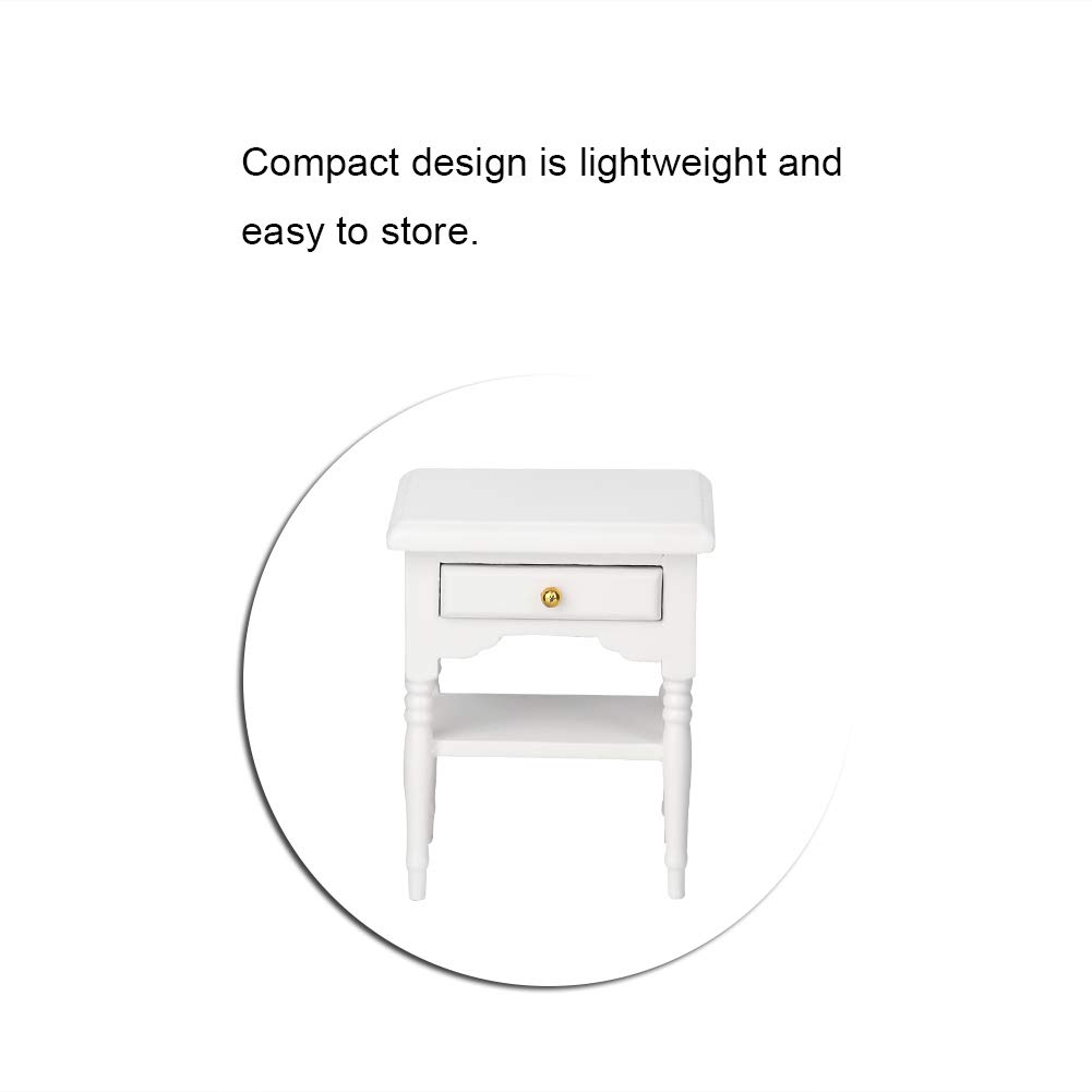 Nightstand Cabinet Model, Lightweight Non-Toxic Fashionable Appearance White Nightstand Model with Drawer for Dolls Bedroom