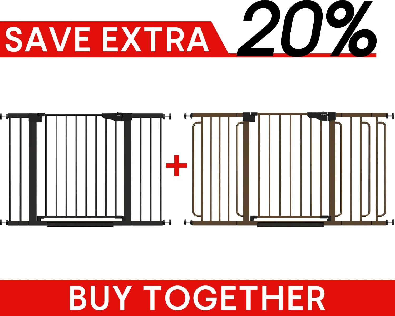Cumbor 46”Auto Close Safety Baby Gate & Cumbor Brown 57-Inch Child Gate, Easy Walk Thru Dog Gate for The House, Stairs, Doorways, Pressure Mounted Safety Child Gate for Kids Toddler