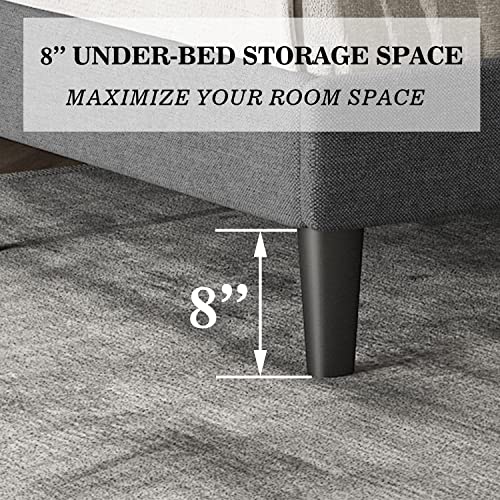 Allewie Upholstered Queen Size Platform Bed Frame with Adjustable and Curved Corner Design Headboard, Easy Assembly, No Box Spring Required, Dark Grey