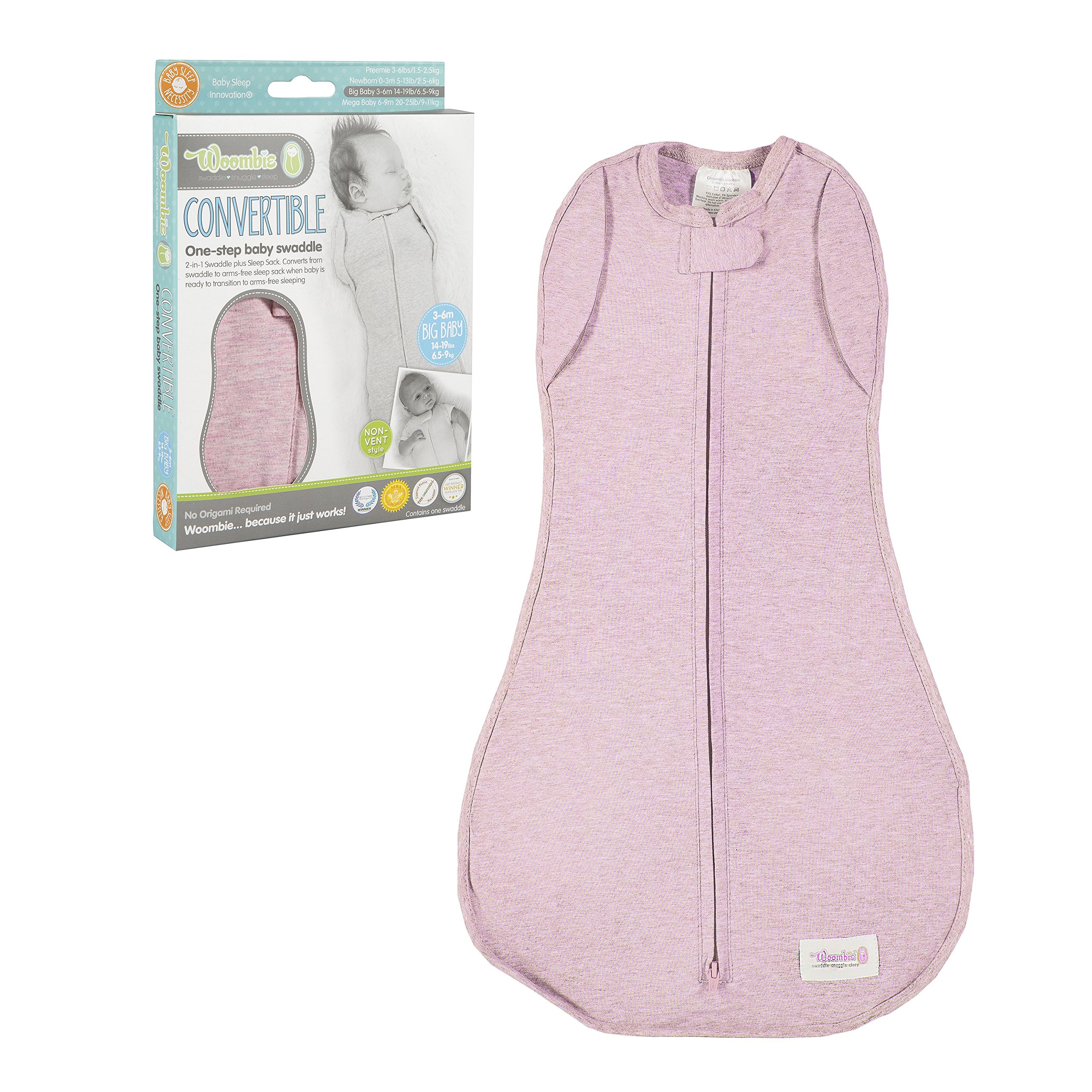 Woombie Convertible Baby Swaddling Blanket I Swaddle Converts to Arms-Free Wearable Blanket for Babies Up to 6 Months, Pink Posey 14-19 lbs