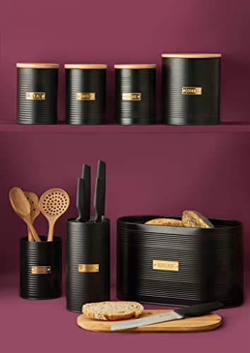 Typhoon Living Otto Airtight Sugar Storage Canister with Bamboo Lid, 1.4 Litre, Matte Black/Gold