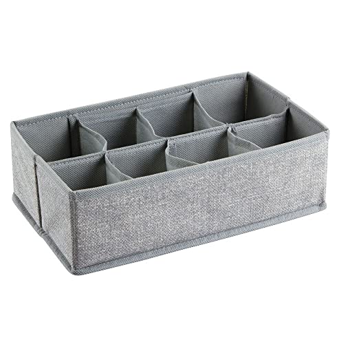 mDesign Fabric Divided 8-Section Drawer Organizer Bins, Kid/Baby Nursery Dresser, Closet, Shelf, Playroom Organization, Hold Clothes, Toys, Diapers, Bibs, Blankets, Lido Collection, 2 Pack, Gray/White