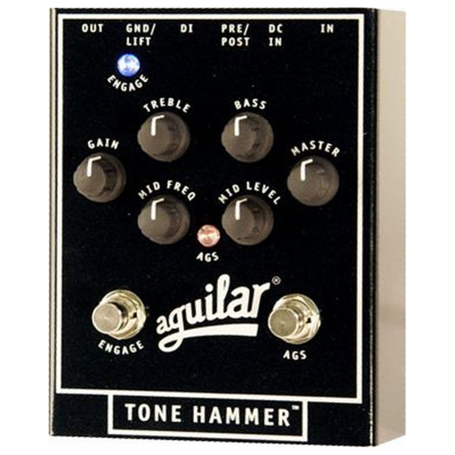 Aguilar Tone Hammer Bass Preamp Direct Box Effect Pedal with Overdrive and 3 Band EQ with 18V Power Adapter and Instrument Cable