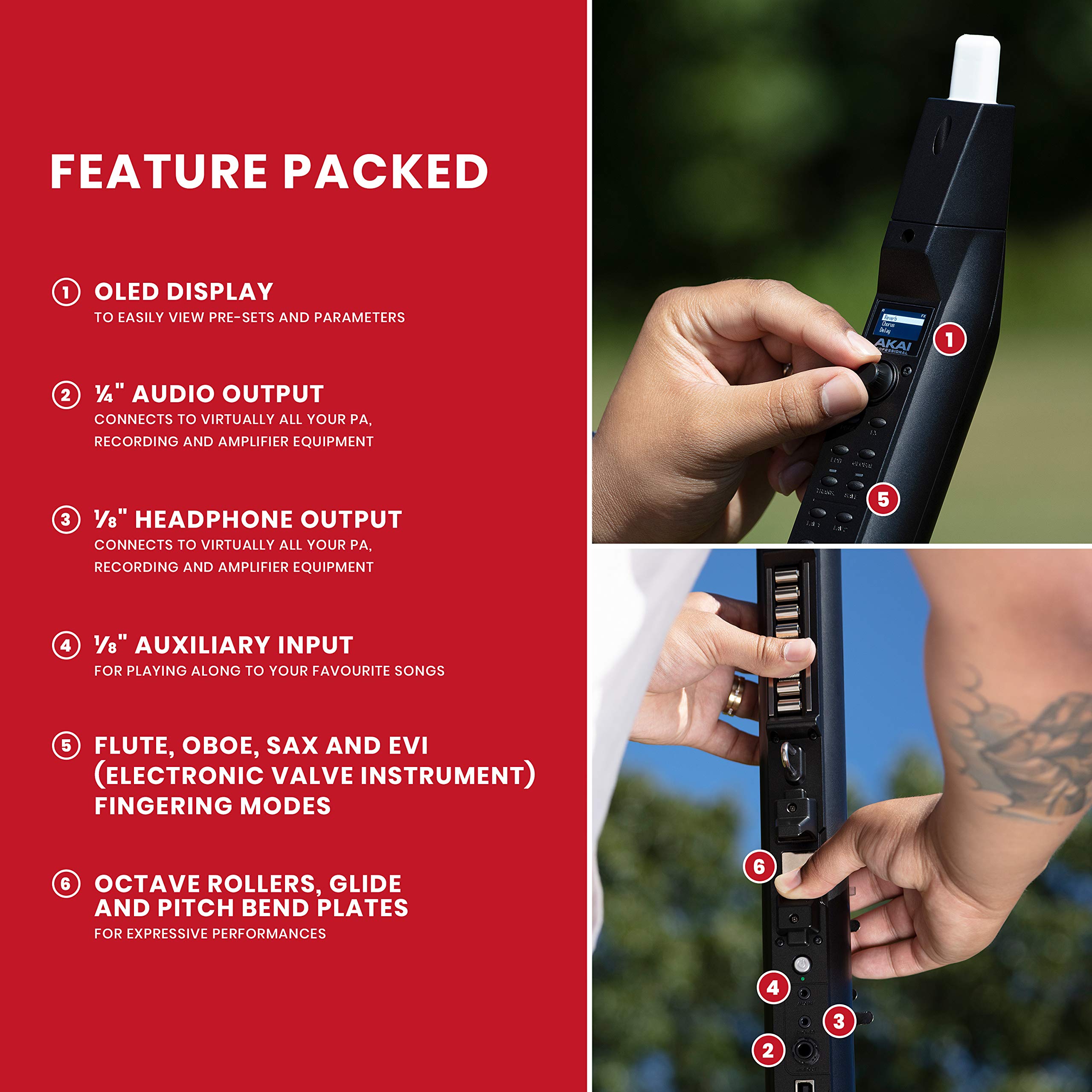 AKAI Professional EWI Solo - Electronic Wind Instrument With Built-in Speaker, Rechargeable Battery, 200 Sounds and USB MIDI Connectivity,Black
