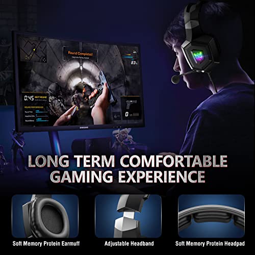 Gaming Headset with Microphone, Gaming Headphones for PS4 PS5 Xbox One PC with RGB Lights, Playstation Headset with Noise Reduction 7.1 Surround Sound Over-Ear and Wired 3.5mm Jack (Black)