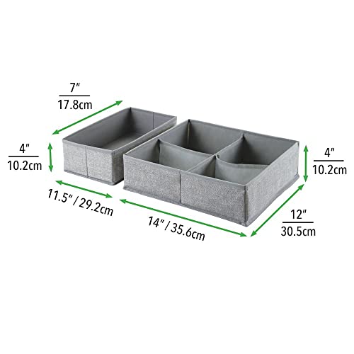 mDesign Soft Fabric Dresser Drawer and Closet Storage Organizer Set for Child/Kids Room, Nursery, Playroom - 2 Pieces, 5 Compartments - Textured Print - Gray