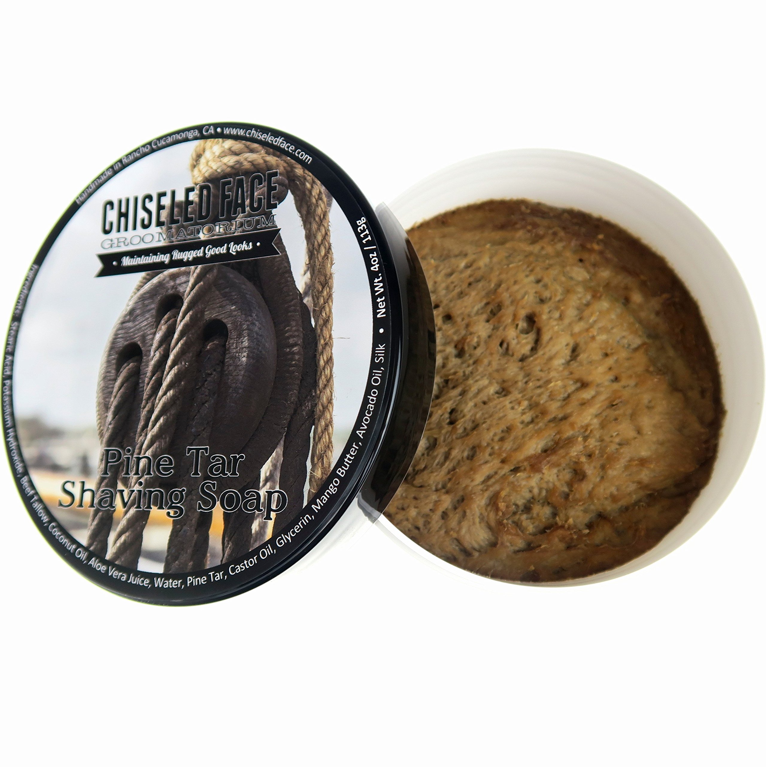 Pine Tar Handmade Luxury Shaving Soap by Chiseled Face — Rich, Thick Lather — Smooth, Comfortable Shaves — Tallow-Based Soap — Made in The USA