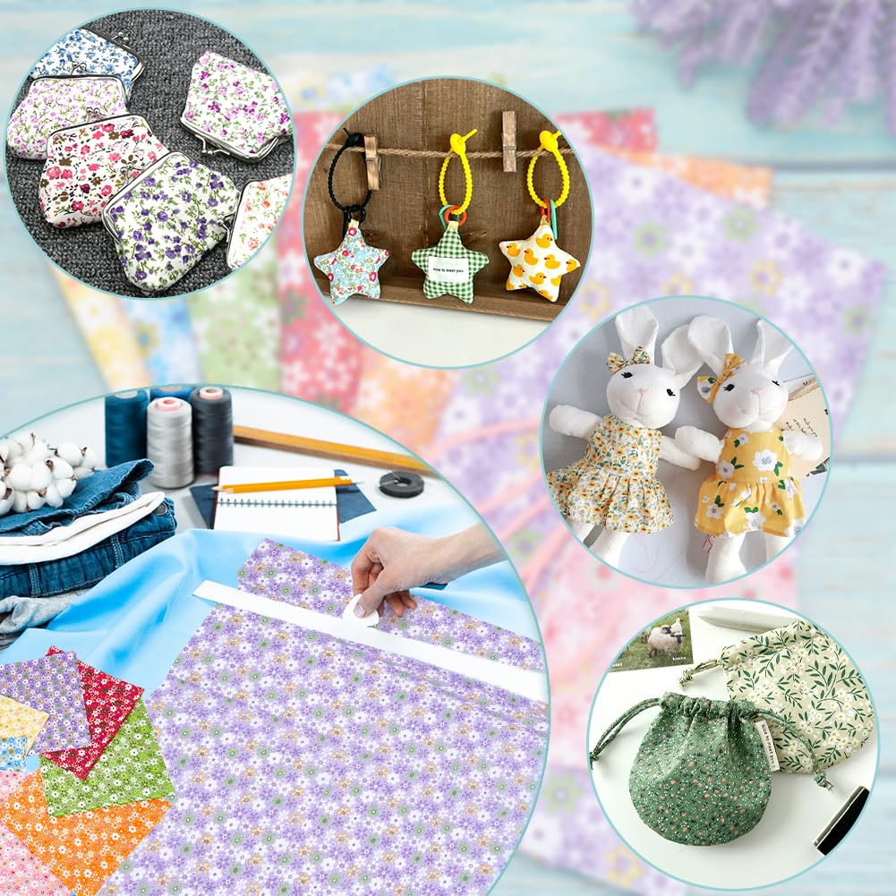 AHANDMAKER 7 Pcs(19.8 x 19.6 Inch) Fat Quarters Fabric Bundles, Floral Printed Sewing Supplies Quilting Patchwork Fabric Fabric Cotton Fabric DIY Making Supplies for DIY Craft Sewing