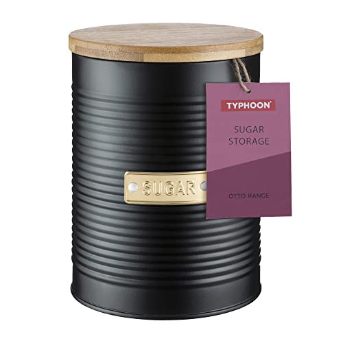 Typhoon Living Otto Airtight Sugar Storage Canister with Bamboo Lid, 1.4 Litre, Matte Black/Gold