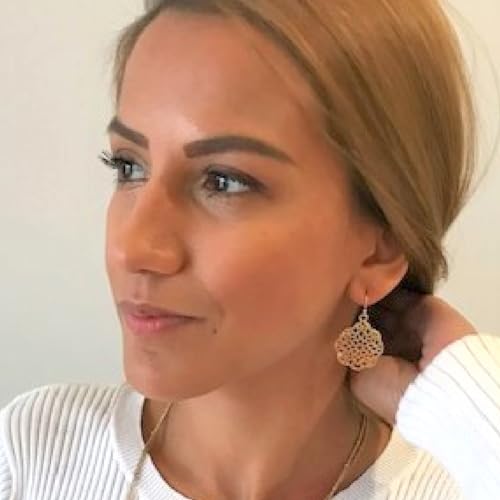 ALLISON ROSE ATELIER – Boho Dangle Earrings – Worn Gold Plating with Medallion Filigree Design. Lightweight Bohemian Drop Earrings for Women.