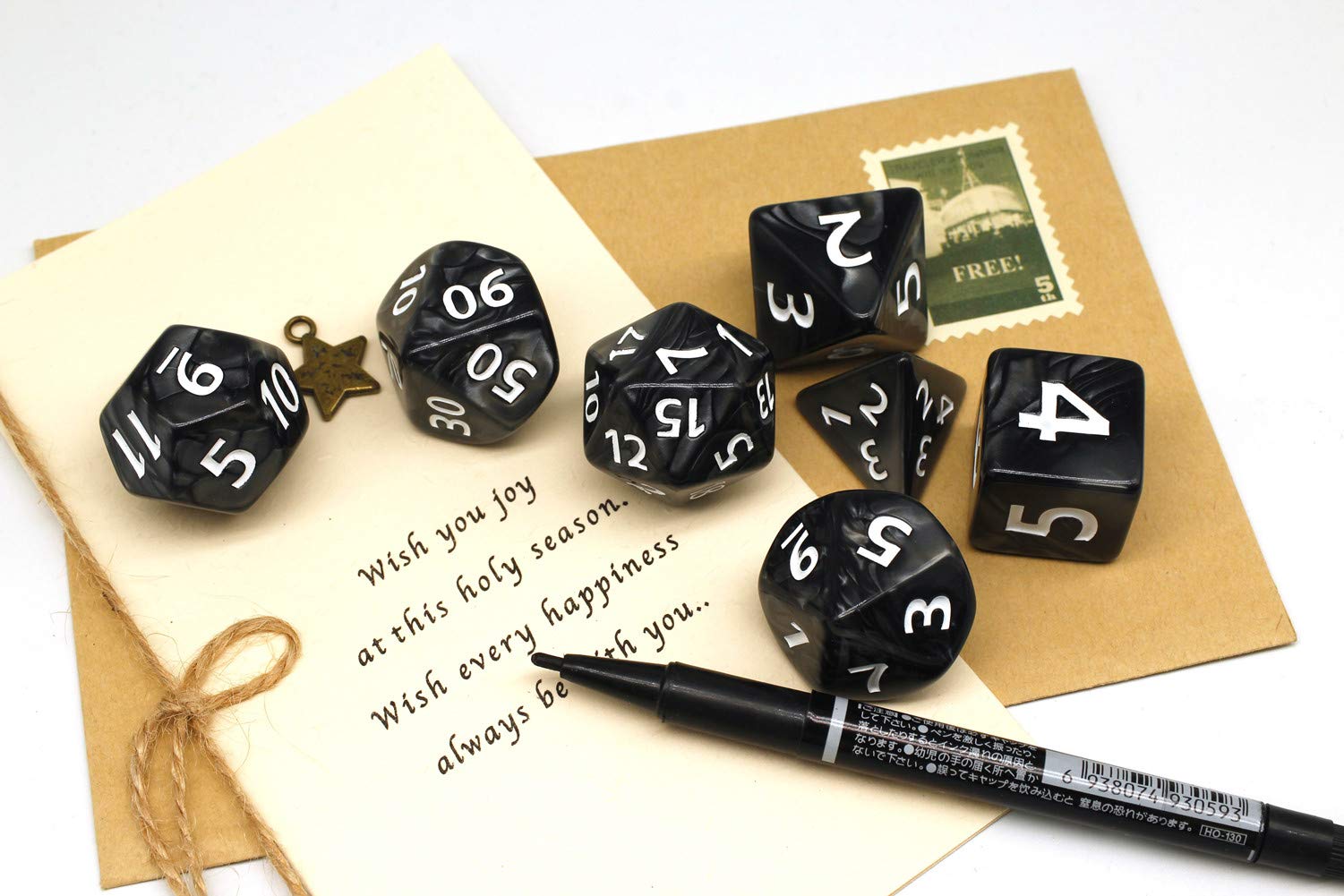 Dice- DND Dice Set 25mm RPG Dice for Dungeons and Dragons D&D Pathfinder MTG Role Playing Dice Giant Black Polyhedral Dice with Dice Bag