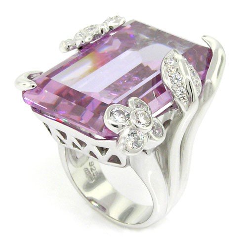 Alljoy Flower/Butterfly Large Cocktail Ring -Lavender CZ & pavé.925 Sterling Silver, Size 8