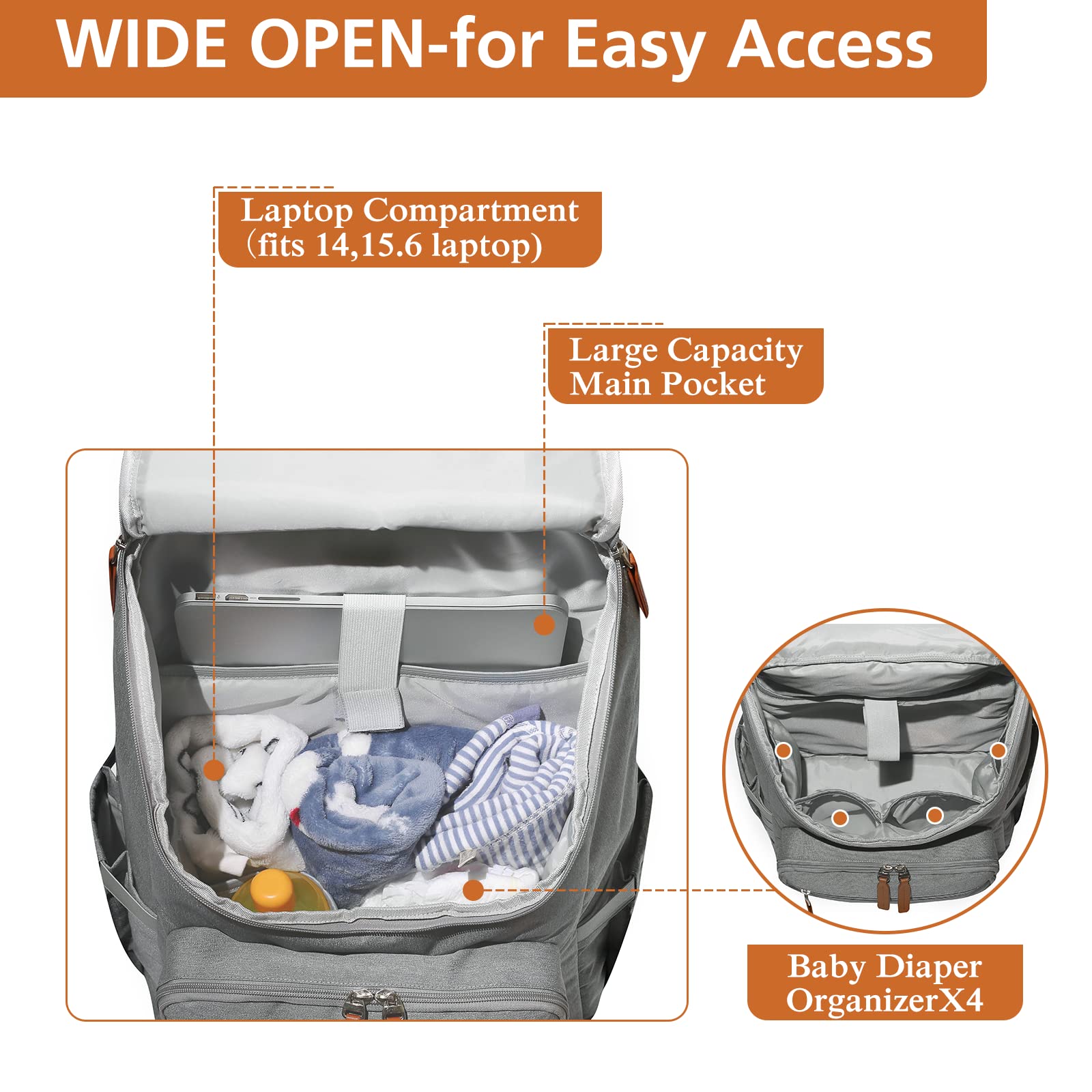 BAGSVIEWER Diaper bag backpack, Waterproof Baby Bag with Extra Large Changing Pad, Multifunctional Baby Diaper Bag Travel Backpack, Large Capacity, Stylish and Durable, Grey