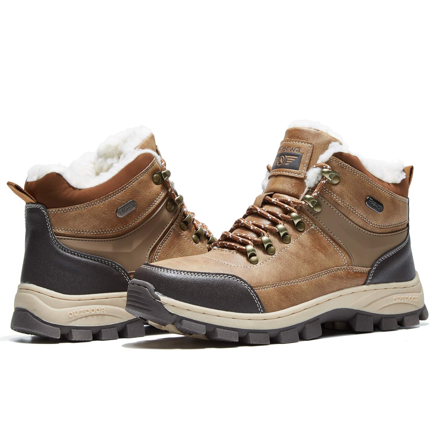 AMIDEWA Men’s Snow Ankle Boots Fur Lined Warm Anti-slip Outdoor Work Shoes for Cold Weather Hiking Camping Backpacking - BROWN - 8