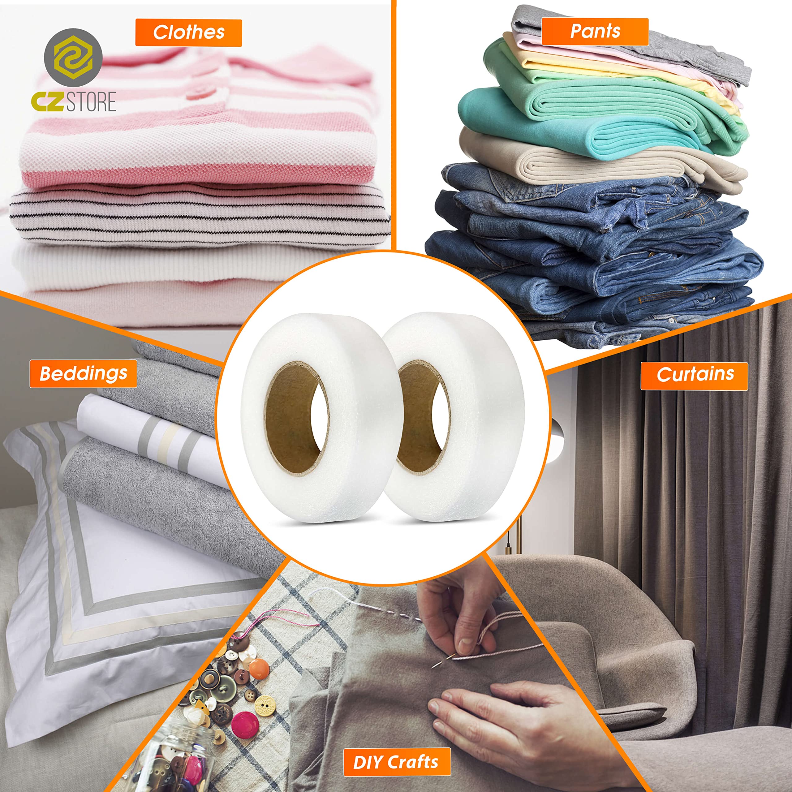 CZ Store✮✮ - Iron-On Fabric Tape |0.79-inch|27 Yard|2-Pack| White Heavy Duty Fusible Adhesive Hemming Strip to Repair Curtains, Clothes, Pants, Pillow Case, Uniform - No Sewing