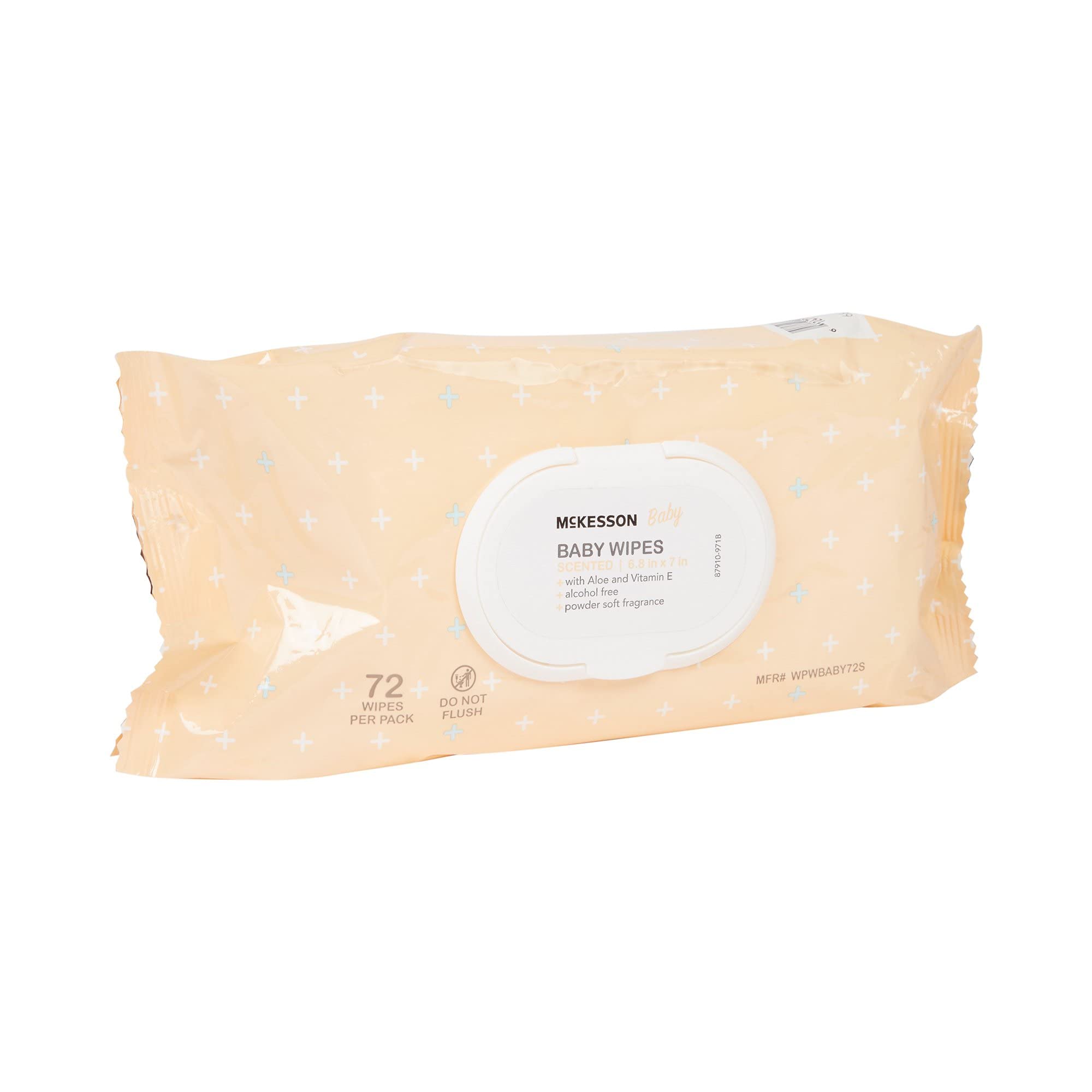 McKesson Baby Wipes - Scented with Powder Soft Fragrance, Contains Aloe and Vitamin E - 6.8 in x 7 in, 72 Wipes, 1 Pack