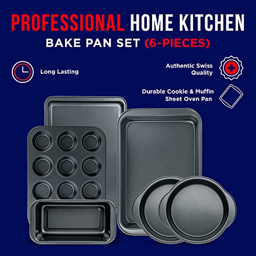Baking Set β 6 Piece β Deluxe Non Stick Black Coating Inside and Outside β Carbon Steel Bakeware Set β PFOA PFOS and PTFE Free by Bakken