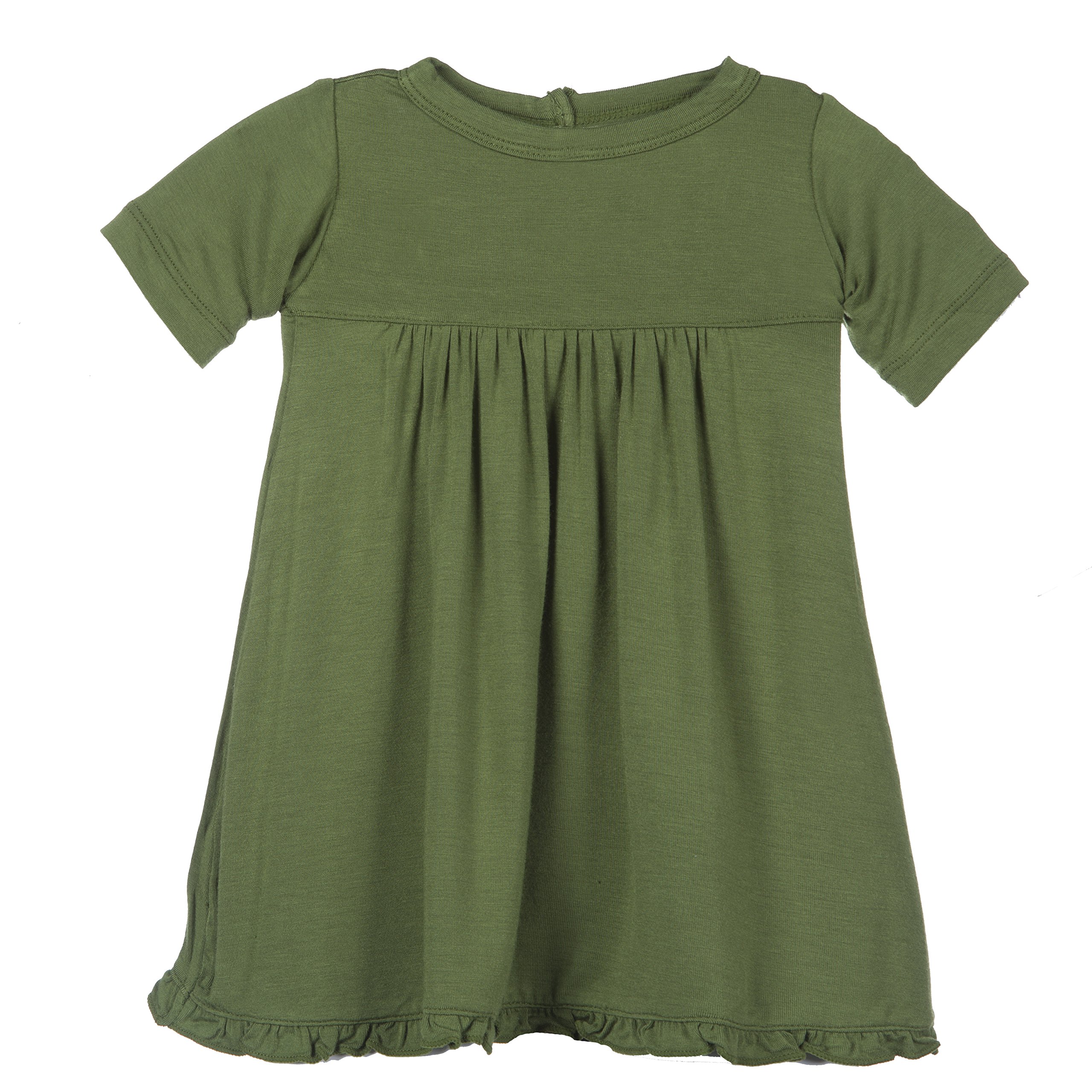 KicKee Pants Girls Short Sleeve Swing Dress with Keyhole Button Closure, Moss Green, 3T